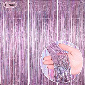 3 Pack Fringe Curtains Party Decorations,Tinsel Backdrop Curtains for Parties,Photo Booth Wedding Graduations Birthday Christmas Event Party Supplies (Pink)