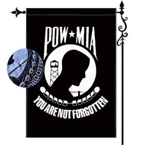 jayus embroidered double sided pow mia flag garden yard flag 12.5×18- heavy duty nylon black you are not forgotten prisoner of war garden flag- memorial veterans,armed forces,military garden flag