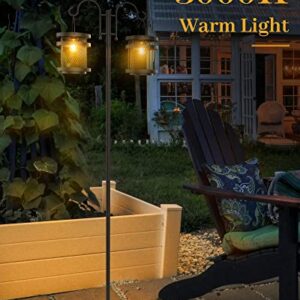 Solar Outdoor Floor Lamp with 2 Hanging Lanterns JACKYLED Solar Landscape Floor Lamp with Shepherd Hook Pole 61'' Tall, IP65 Waterproof Metal Solar Outdoor Lights for Garden Patio Porch Deck Yard Path