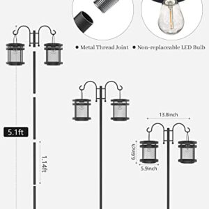 Solar Outdoor Floor Lamp with 2 Hanging Lanterns JACKYLED Solar Landscape Floor Lamp with Shepherd Hook Pole 61'' Tall, IP65 Waterproof Metal Solar Outdoor Lights for Garden Patio Porch Deck Yard Path