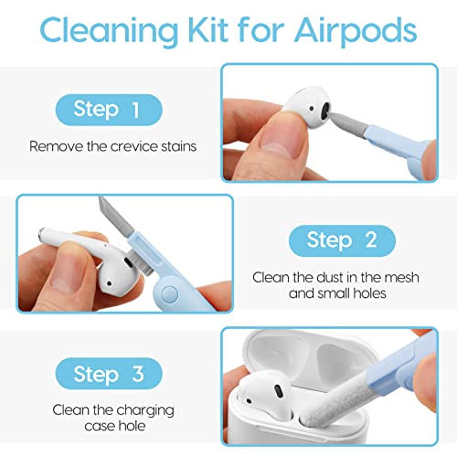 MMH 7in1 Airpod Pro Keyboard Earbud MacBook Cleaner Kit with Cleaning Pen Brush, Electronic Cleaning Kits Tools for Laptop iPad Phone iPod Tablet Computer PC TV Screen Blue(5ML Screen Cleaner Spray)