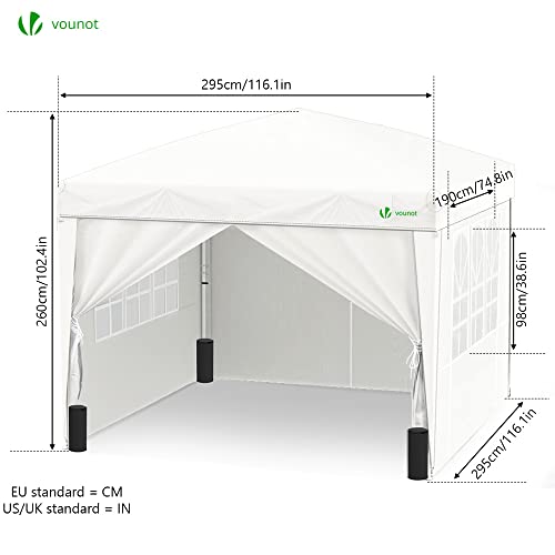 VOUNOT 10*10ft Pop Up Gazebo Tent, Canopy Tent for Parties with Sides & 4 Weight Bags & Carry Bag, Marquee Garden Party Tent Outdoor, White