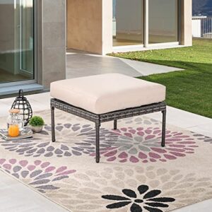 lokatse home patio footstool outdoor ottoman with soft thick cushion for garden yard deck sunroom, beige