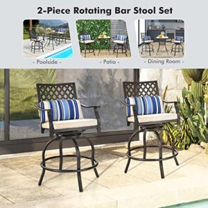 Tangkula Outdoor Bar Height Chair Set, Patio Swivel Chairs with Steel Frame & Soft Cushions, Ergonomic Swivel Chairs with Comfortable Armrest for Poolside, Backyard, Garden, Set of 4