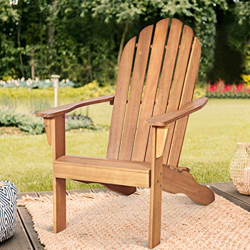 RELAX4LIFE Adirondack Chair Patio Chair Wooden Weather Resistant Chair for Yard, Garden, Patio, Deck & Poolside Acacia Outdoor Lounger Chair (1, Natural)