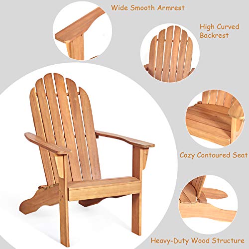 RELAX4LIFE Adirondack Chair Patio Chair Wooden Weather Resistant Chair for Yard, Garden, Patio, Deck & Poolside Acacia Outdoor Lounger Chair (1, Natural)