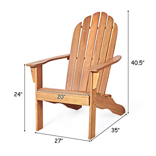 RELAX4LIFE Adirondack Chair Patio Chair Wooden Weather Resistant Chair for Yard, Garden, Patio, Deck & Poolside Acacia Outdoor Lounger Chair (1, Natural)