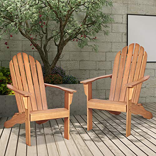 RELAX4LIFE Adirondack Chair Patio Chair Wooden Weather Resistant Chair for Yard, Garden, Patio, Deck & Poolside Acacia Outdoor Lounger Chair (1, Natural)