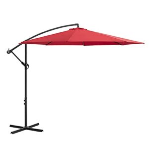 nuu garden 10ft offset patio umbrella outdoor market cantilever umbrella, easy tilt adjustment uv protection 8 ribs sunbrella for backyard, poolside, lawn and garden, red