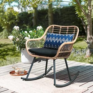 JOIVI 2 Piece Patio Wicker Rocking Chairs, Outdoor Rattan Rocking Chairs Set with Cushions, Front Porch Rocker with Iron Frame, Patio Lawn Garden Furniture