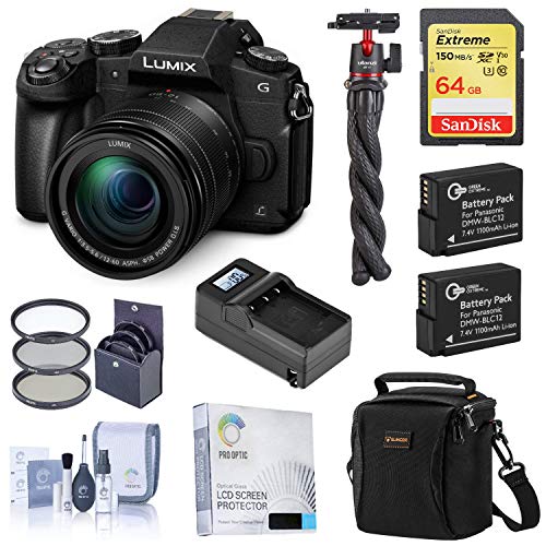 Panasonic Lumix DMC-G85 Mirrorless Camera with 12-60mm OIS Lens Starter Bundle with Bag, 64GB SD Card, 2 Extra Battery, Charger, Mini Tripod and Accessories