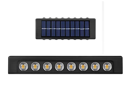 ASLIDECOR 16 Led Up Down Solar Wall Lights, 2 Pack Warm White Solar Fence Lights Waterproof,Black Solar Deck Lighting for House Garden Porch