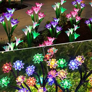 kooper 4 pack solar garden lights with bigger lily flowers & 4 pack solar garden lights