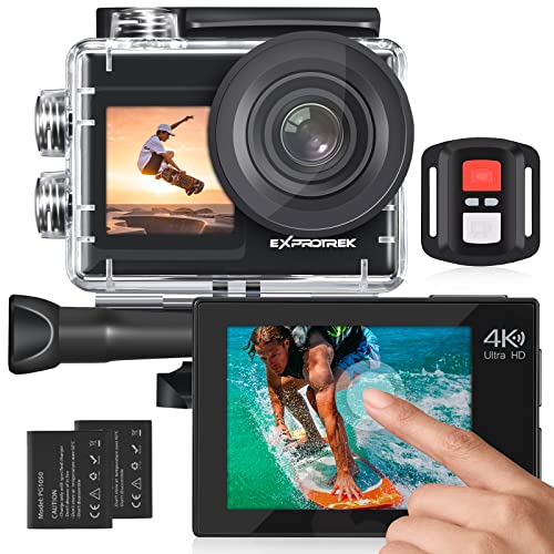 Exprotrek Action Camera 4K 60FPS with Touch Screen,EIS 170 ° Ultra Wide Angle, 40m Waterproof Underwater Remote Control Sports Camera with Helmet Accessories