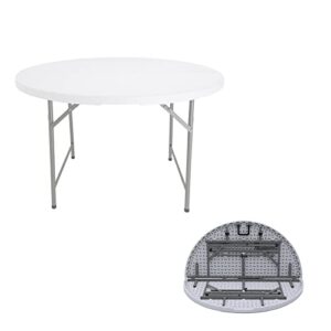 aoeiye tl-48y 4ft round folding table plastic fold in half w/handle heavy duty portable indoor outdoor for garden party picnic camping bbq dining kitchen wedding market event