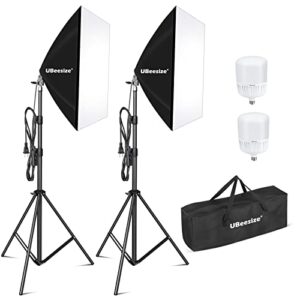 ubeesize softbox photography lighting kit, 27” x 20” continuous lighting kit with 2pcs 40w e27 socket 6500k bulbs, professional photo studio lighting for video recording, portrait shooting