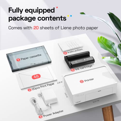 Liene White M200 4x6'' Photo Printer Battery Edition, Wireless Photo Printer for iPhone Android, Dye Sublimation Printing Full-Color Photo 20-Sheet, Portable Picture Printer Ideal for Travel Home Use