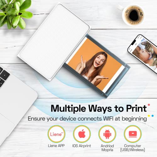 Liene White M200 4x6'' Photo Printer Battery Edition, Wireless Photo Printer for iPhone Android, Dye Sublimation Printing Full-Color Photo 20-Sheet, Portable Picture Printer Ideal for Travel Home Use