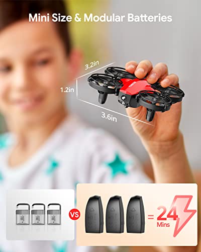 TOMZON A24 Mini Drone for Kids with Battle Mode, Kids Drone with Throw to Go, High Speeds Rotation, Self Spin and 3D Flip, RC Quadcopter with Altitude Hold, Headless Mode, 3 Batteries, Safe Cover, Red