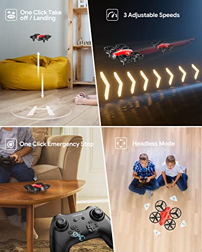 TOMZON A24 Mini Drone for Kids with Battle Mode, Kids Drone with Throw to Go, High Speeds Rotation, Self Spin and 3D Flip, RC Quadcopter with Altitude Hold, Headless Mode, 3 Batteries, Safe Cover, Red