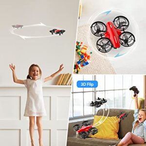 TOMZON A24 Mini Drone for Kids with Battle Mode, Kids Drone with Throw to Go, High Speeds Rotation, Self Spin and 3D Flip, RC Quadcopter with Altitude Hold, Headless Mode, 3 Batteries, Safe Cover, Red