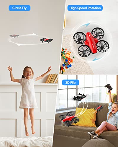 TOMZON A24 Mini Drone for Kids with Battle Mode, Kids Drone with Throw to Go, High Speeds Rotation, Self Spin and 3D Flip, RC Quadcopter with Altitude Hold, Headless Mode, 3 Batteries, Safe Cover, Red