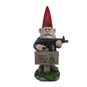 DWK "Fair Warning Don't Tread on Me Outdoor Garden Gnome Holding a Gun Statue | Garden Statues and Yard Art | Front Porch Decoration | Patio Decor for Your Home - 16"