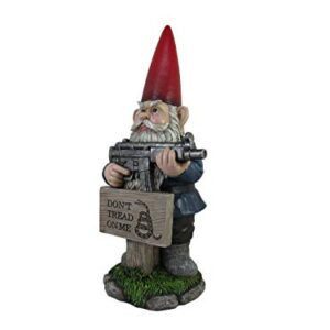 DWK "Fair Warning Don't Tread on Me Outdoor Garden Gnome Holding a Gun Statue | Garden Statues and Yard Art | Front Porch Decoration | Patio Decor for Your Home - 16"