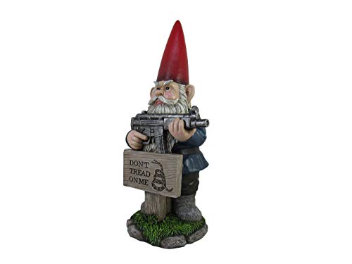 DWK "Fair Warning Don't Tread on Me Outdoor Garden Gnome Holding a Gun Statue | Garden Statues and Yard Art | Front Porch Decoration | Patio Decor for Your Home - 16"