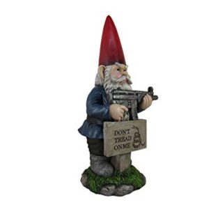 DWK "Fair Warning Don't Tread on Me Outdoor Garden Gnome Holding a Gun Statue | Garden Statues and Yard Art | Front Porch Decoration | Patio Decor for Your Home - 16"