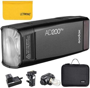 godox ad200 pro ad200pro flash strobe monolight, ttl pocket flash speedlite, 2.4g 200w 1/8000s hss 2900mah li-ion battery, 500 full power flashes, bare bulb/speedlite fresnel flash head