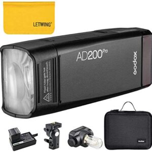 Godox AD200 Pro AD200Pro Flash Strobe Monolight, TTL Pocket Flash Speedlite, 2.4G 200W 1/8000s HSS 2900mAh Li-ion Battery, 500 Full Power Flashes, Bare Bulb/Speedlite Fresnel Flash Head