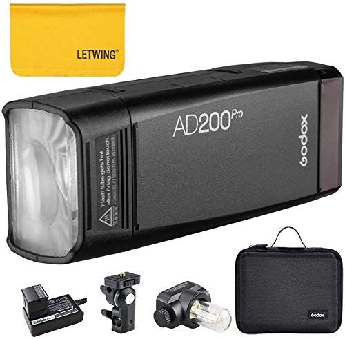 Godox AD200 Pro AD200Pro Flash Strobe Monolight, TTL Pocket Flash Speedlite, 2.4G 200W 1/8000s HSS 2900mAh Li-ion Battery, 500 Full Power Flashes, Bare Bulb/Speedlite Fresnel Flash Head