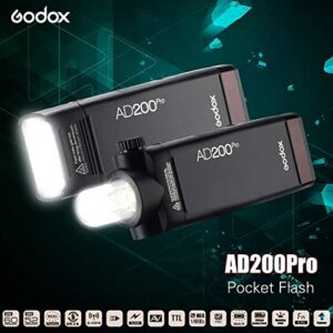 Godox AD200 Pro AD200Pro Flash Strobe Monolight, TTL Pocket Flash Speedlite, 2.4G 200W 1/8000s HSS 2900mAh Li-ion Battery, 500 Full Power Flashes, Bare Bulb/Speedlite Fresnel Flash Head