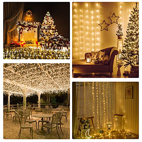 Heaffey Christmas Solar Fairy String Lights Outdoor,40 FT 120 LED 8 Lighting Modes Copper Wire Light,Waterproof Solar Powered Decoration for Wedding Patio Yard Trees Christmas Party(Warm white,1 pack)