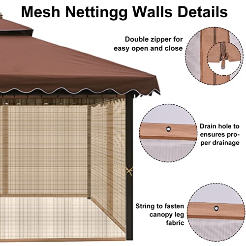 BRIGHTDECK Gazebo Replacement Mosquito Netting Screen, Sidewalls Outdoor 4-Panels Universal Gazebo Netting for Patio, Garden and Backyard (Net Only) (10-ft x 10-ft)