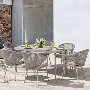 Nuu Garden Outdoor Dining Chairs Set 2, 2 Piece Bistro Dining Chairs, Rope Single Chair Set of 2 with Cushions, Coffee & Light Grey