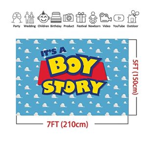 XLL Cartoon Boy It's a Boy Story Photography Backdrop Birthday Party Photo Background Blue Sky White Clouds Photography Backdrops Baby Shower Kids Hero Photo Booth Studio Props 7x5ft