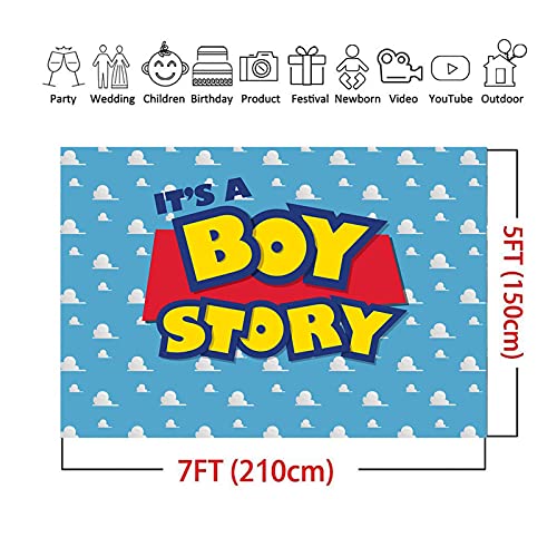 XLL Cartoon Boy It's a Boy Story Photography Backdrop Birthday Party Photo Background Blue Sky White Clouds Photography Backdrops Baby Shower Kids Hero Photo Booth Studio Props 7x5ft