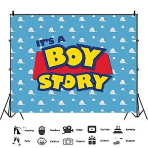 XLL Cartoon Boy It's a Boy Story Photography Backdrop Birthday Party Photo Background Blue Sky White Clouds Photography Backdrops Baby Shower Kids Hero Photo Booth Studio Props 7x5ft