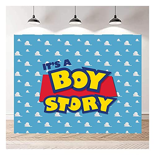 XLL Cartoon Boy It's a Boy Story Photography Backdrop Birthday Party Photo Background Blue Sky White Clouds Photography Backdrops Baby Shower Kids Hero Photo Booth Studio Props 7x5ft