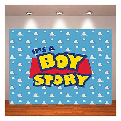 XLL Cartoon Boy It's a Boy Story Photography Backdrop Birthday Party Photo Background Blue Sky White Clouds Photography Backdrops Baby Shower Kids Hero Photo Booth Studio Props 7x5ft