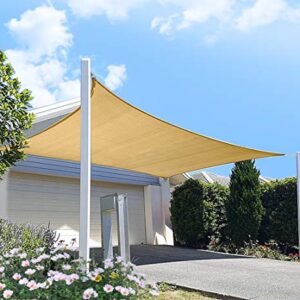 Patio Sun Shade Sail Canopy, 12' x 16' Rectangle Shade Cloth Outdoor Cover - UV Resistant Sunshade Fabric Awning Shelter for Backyard Lawn Garden Carport (Sand Color)