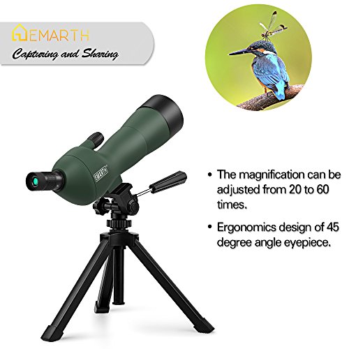 Emarth 20-60x60AE 45 Degree Angled Spotting Scope with Tripod, Phone Adapter, Carry Bag, Scope for Target Shooting Bird Watching Hunting Wildlife