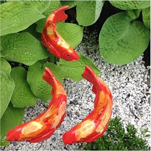 koi fish for garden – garden statues resin garden koi with stake, 3 pcs garden sculptures garden ornaments for outdoor garden lawn pond decoration (a)