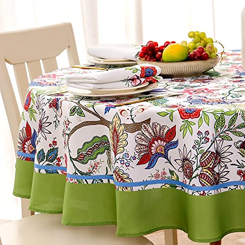 EHouseHome Indoor Outdoor Tablecloth Water Resistant Spill Proof Fabric Table Cover 60Inch Round,Botanical Garden