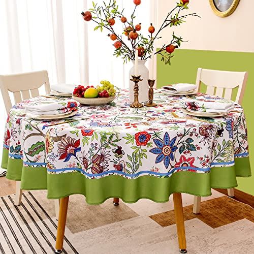 EHouseHome Indoor Outdoor Tablecloth Water Resistant Spill Proof Fabric Table Cover 60Inch Round,Botanical Garden