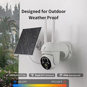 P Panoraxy 2.5K 4MP Solar Security Camera Wireless Outdoor 360°View 2.4G WiFi Home PTZ Camera, Color Night Vision Battery Powered, Motion＆Human Detect, Pan Tile, Works with Alexa & Google Assistant