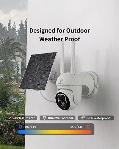 P Panoraxy 2.5K 4MP Solar Security Camera Wireless Outdoor 360°View 2.4G WiFi Home PTZ Camera, Color Night Vision Battery Powered, Motion＆Human Detect, Pan Tile, Works with Alexa & Google Assistant