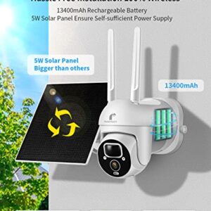 P Panoraxy 2.5K 4MP Solar Security Camera Wireless Outdoor 360°View 2.4G WiFi Home PTZ Camera, Color Night Vision Battery Powered, Motion＆Human Detect, Pan Tile, Works with Alexa & Google Assistant